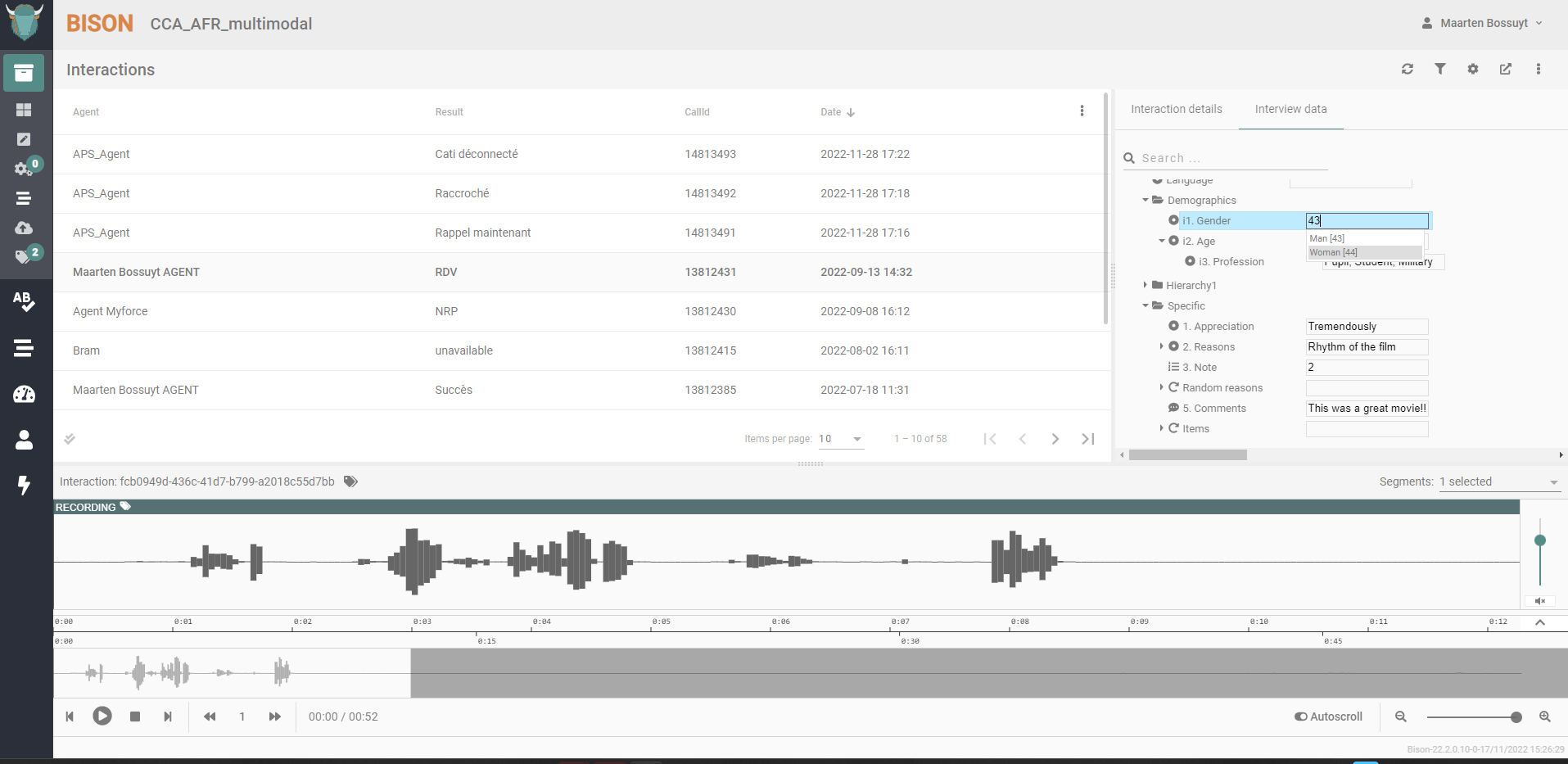 BISON Recording Management Tool - Open Ends